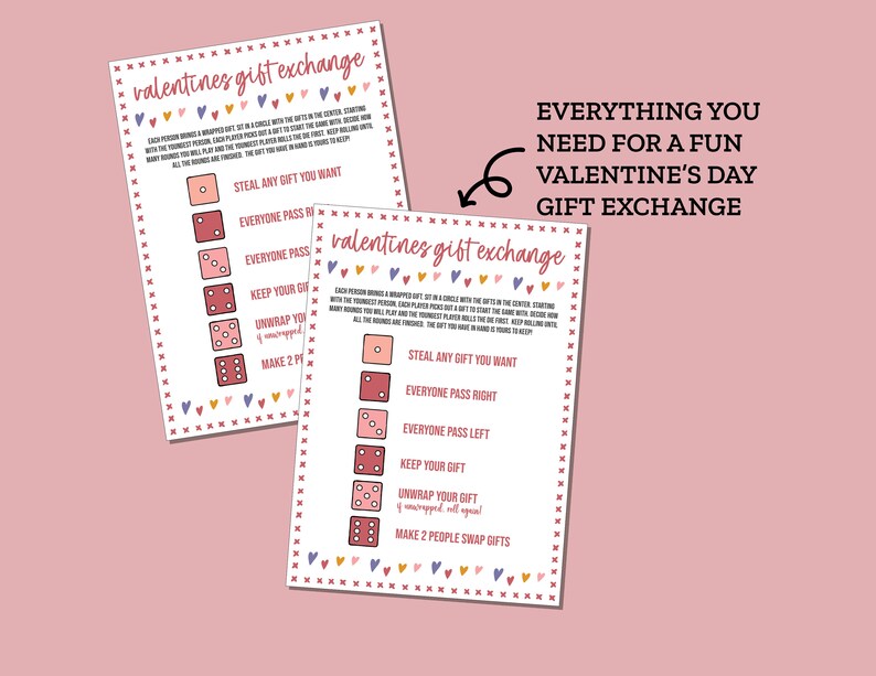 Valentines Day Gift Exchange Game, Valentines Roll the Dice Game, White ...