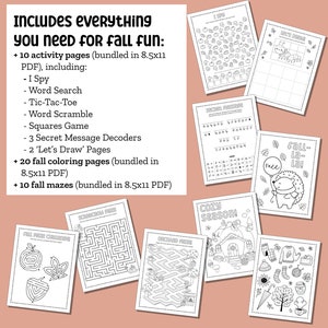 Fall Printable Activity Bundle Including Coloring Pages, Word Search ...