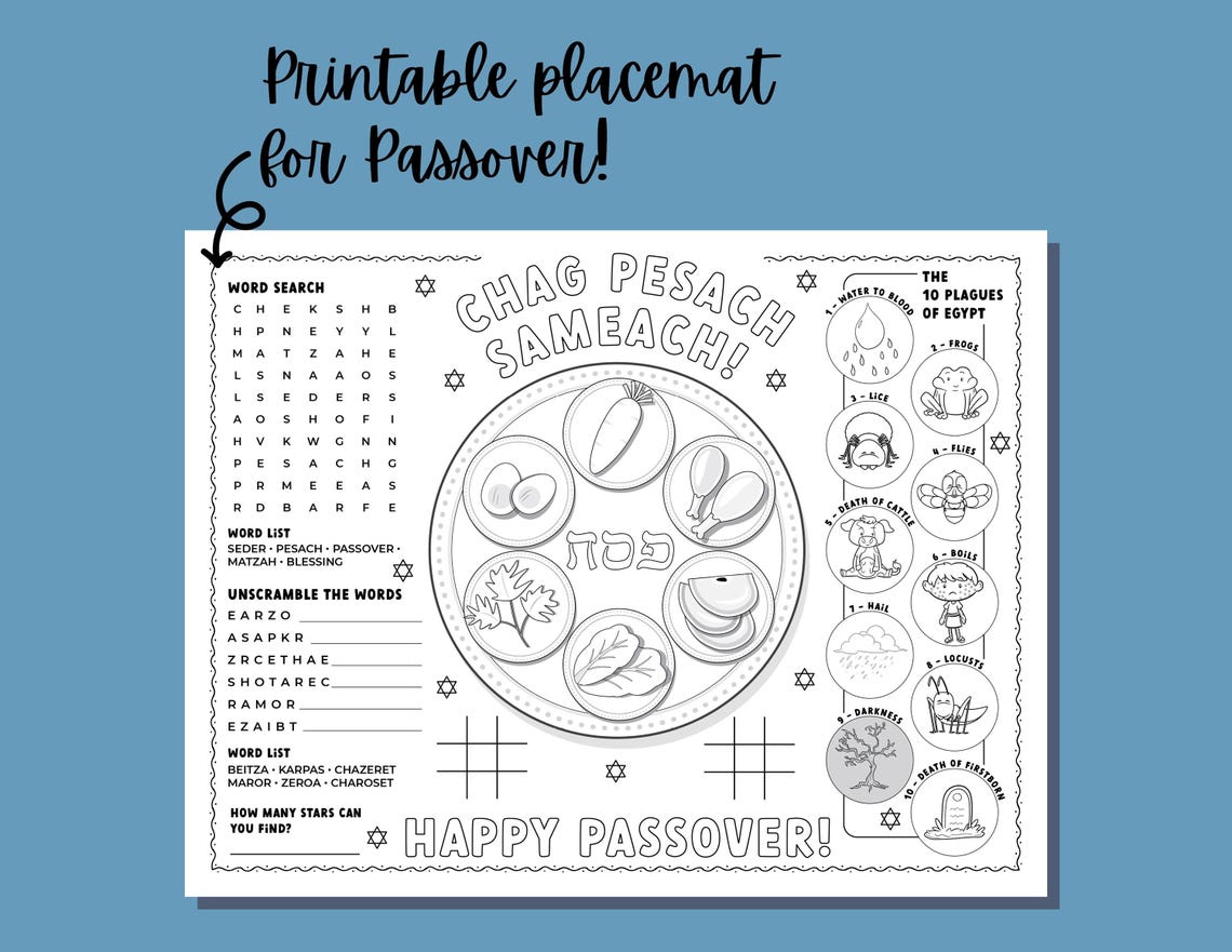 Passover Seder Plate Activity, Printable Passover Placemat for Seder ...