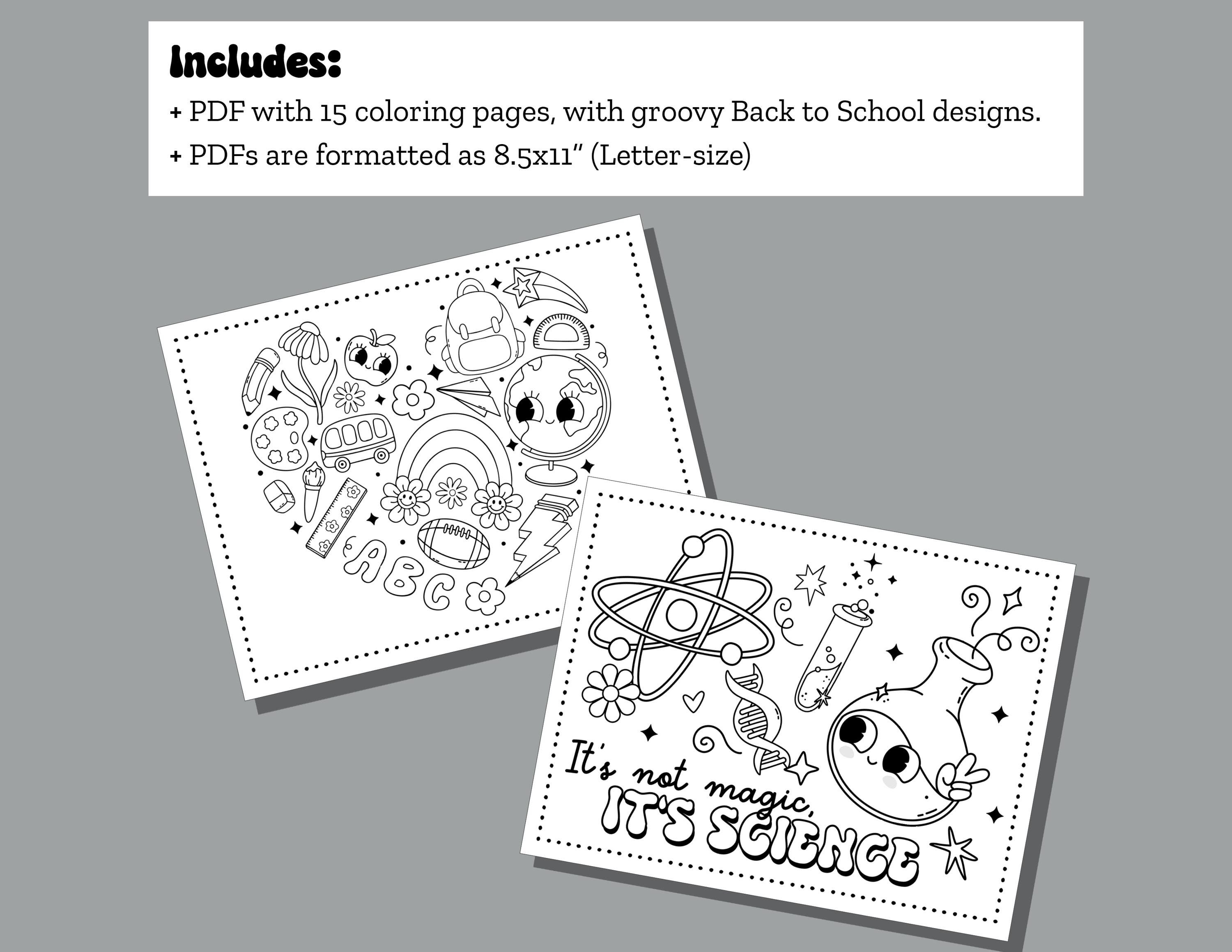 Groovy Back to School Coloring Pages for Kids - 15 Retro Coloring ...