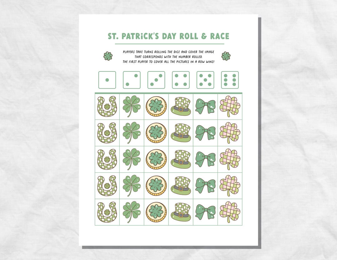 St Patricks Day Roll & Race Game, Classroom Party, Dice Game for Kids ...