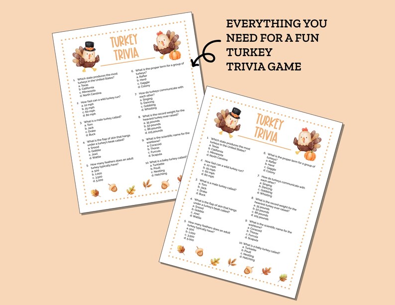 Turkey Trivia Game, Thanksgiving Trivia Game, Fun Thanksgiving Game for ...
