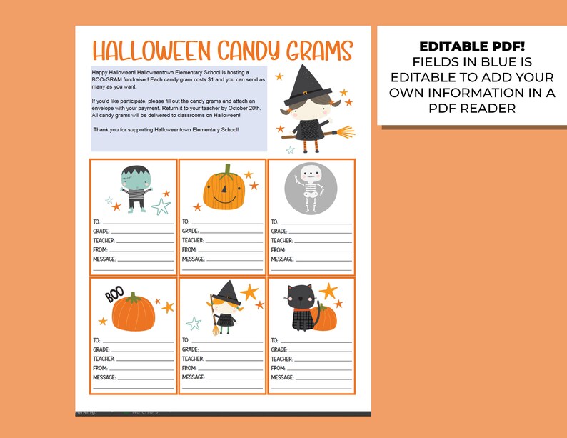 Halloween Candy Gram Fundraiser Flyer PTO Halloween Boo Gram Editable ...