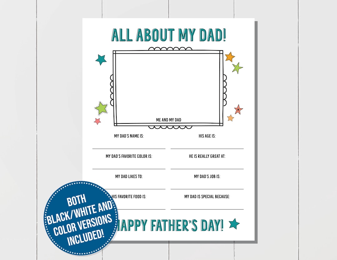 All About Dad Activity for Father's Day, Perfect Father's Day Activity ...