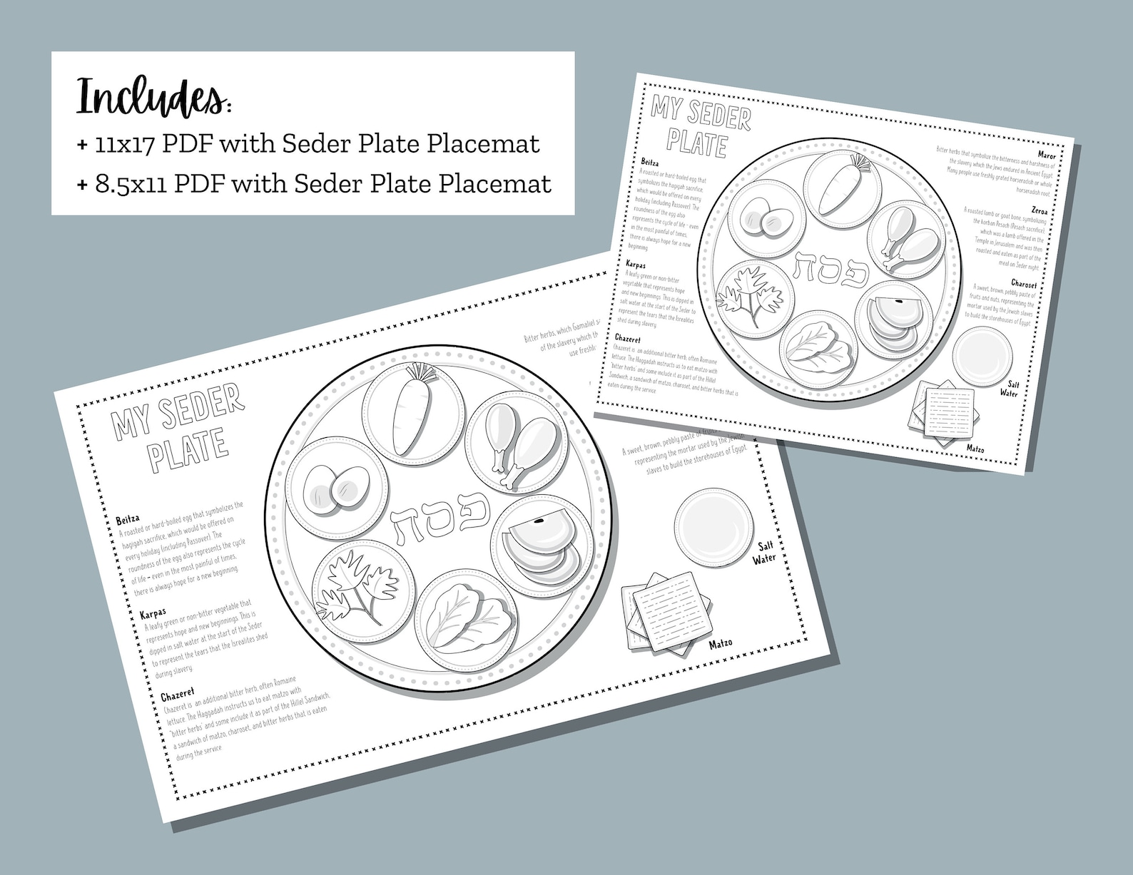 Passover Seder Plate Activity, Printable Passover Placemat for Seder ...