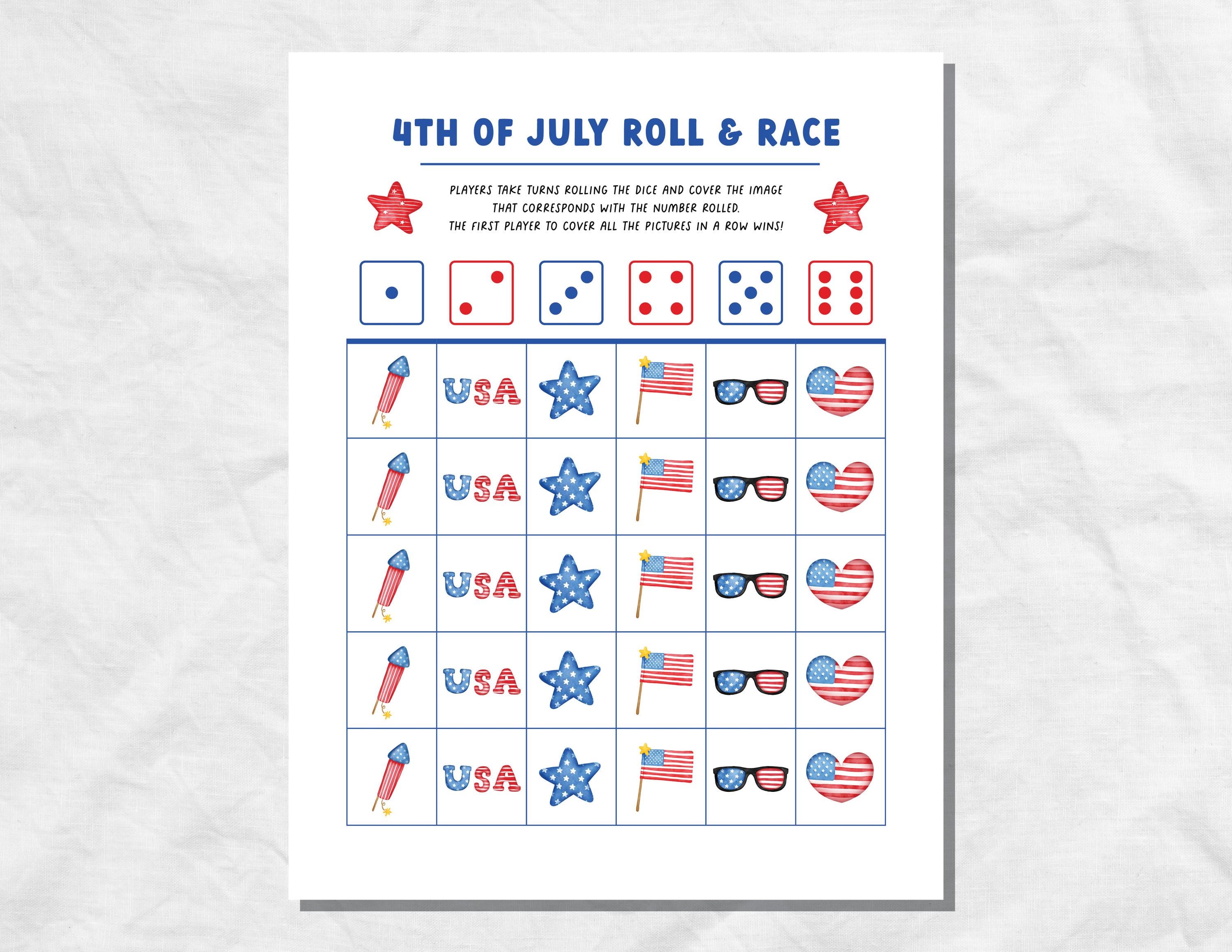 4th of July Roll & Race Game, Classroom Dice Game for Kids, Preschool ...