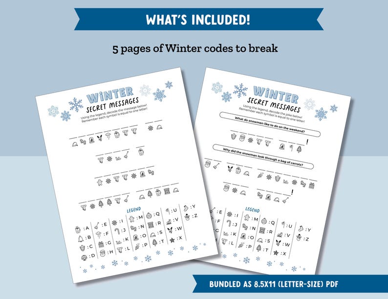 Winter Crack the Code Game, Winter Cipher Puzzle for Kids, Snowday ...
