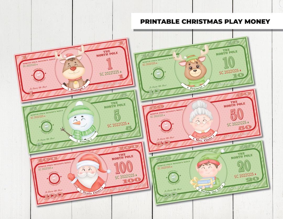 Christmas Play Money for Stocking Stuffers or Dramatic Play, Christmas ...