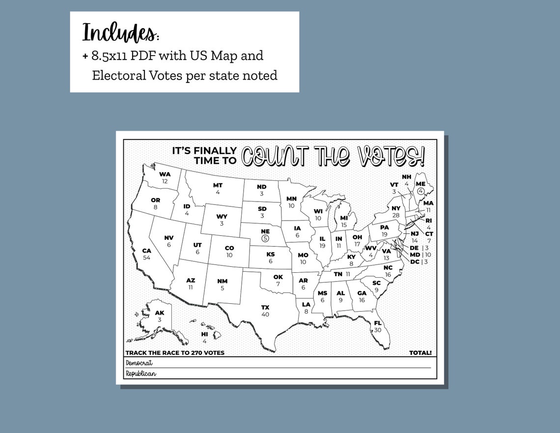 Electoral Map for Election Results Printable Coloring Page - Etsy