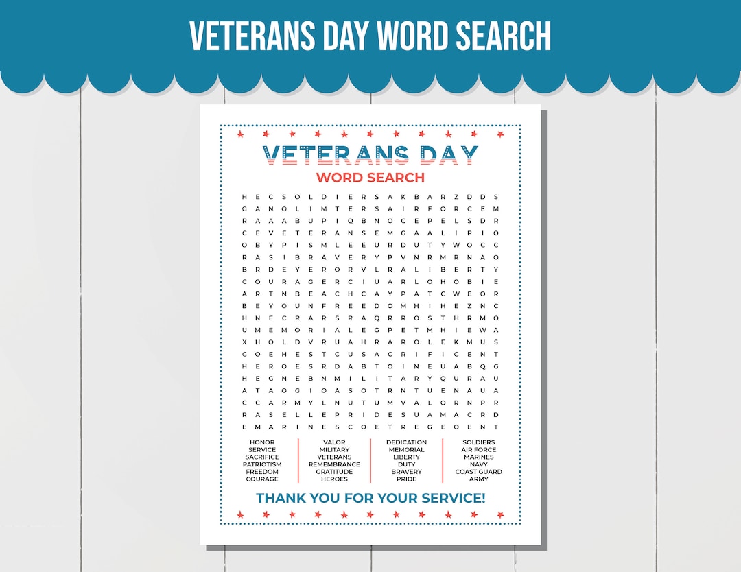 Veterans Day Word Search Puzzle for Patriotic Activity, Veterans Day ...