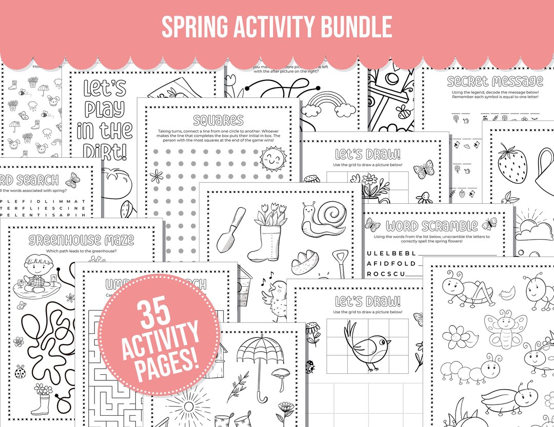 Spring Printable Activity Bundle With Coloring Pages, Word Search, Word ...