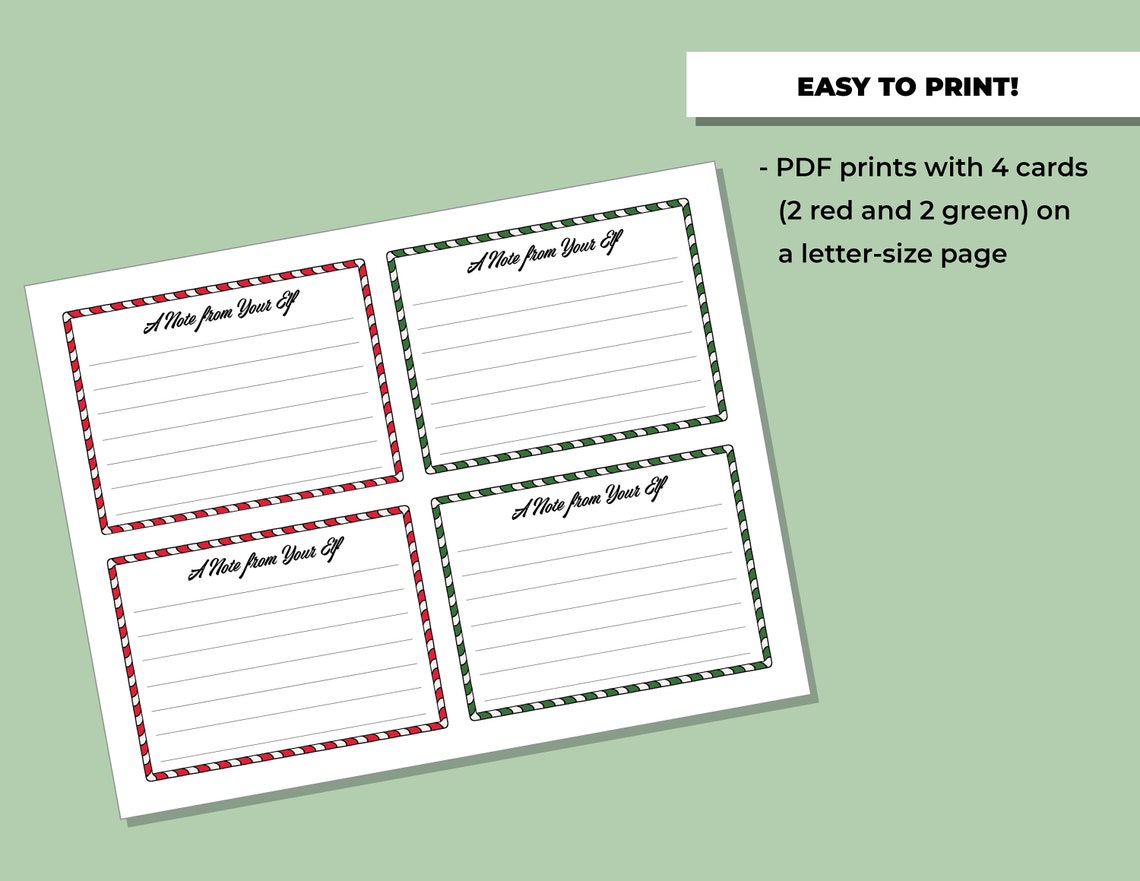 Elf Note Card Printable A Note From Your Elf Blank Note - Etsy