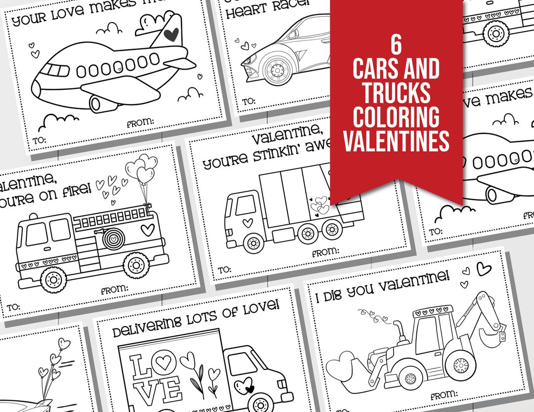 Construction Truck Coloring Valentine for Valentines Day, Kids's ...
