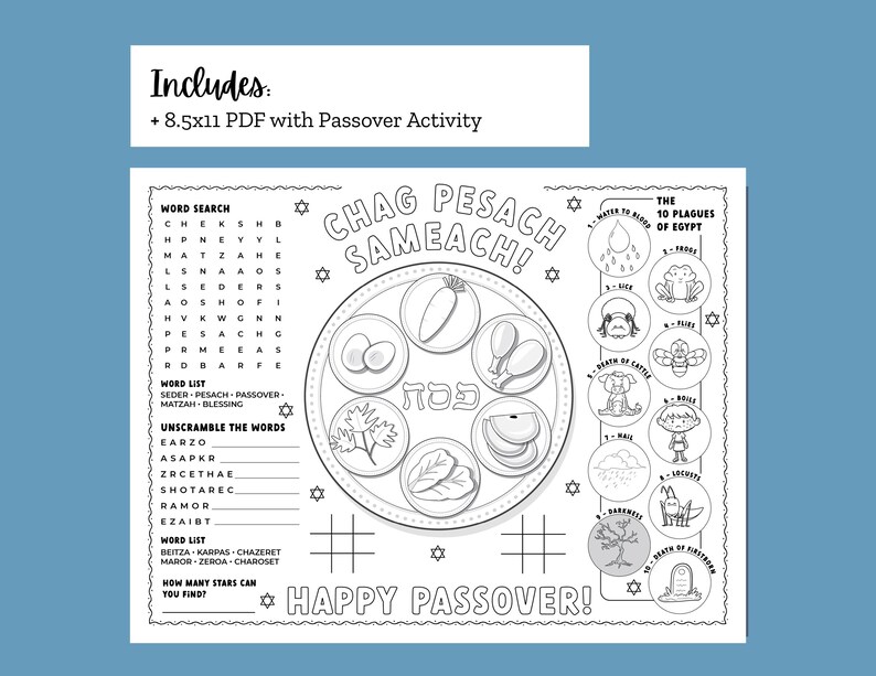 Passover Seder Plate Activity, Printable Passover Placemat for Seder ...