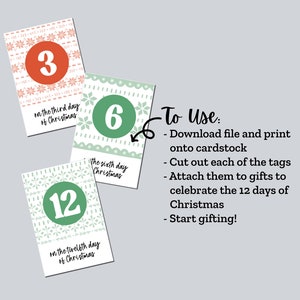 Twelve Days of Christmas Gift Tags, Printable Christmas Tags, Printable ...