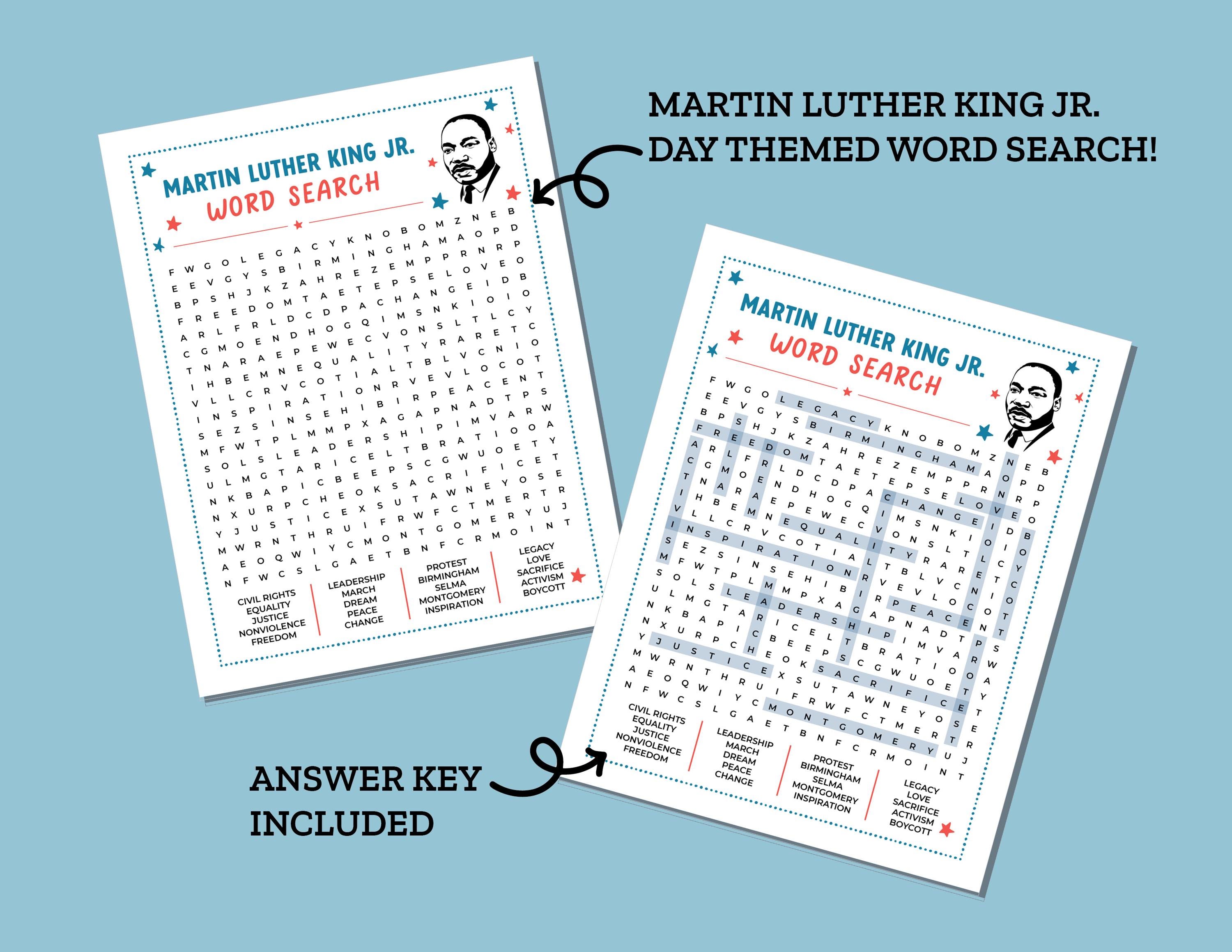 MLK Day Word Search, Printable Black History Month Game, February Word ...