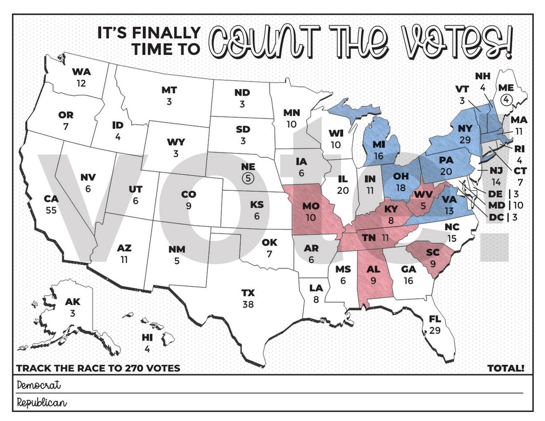 Electoral Map for Election Results Printable Coloring Page - Etsy