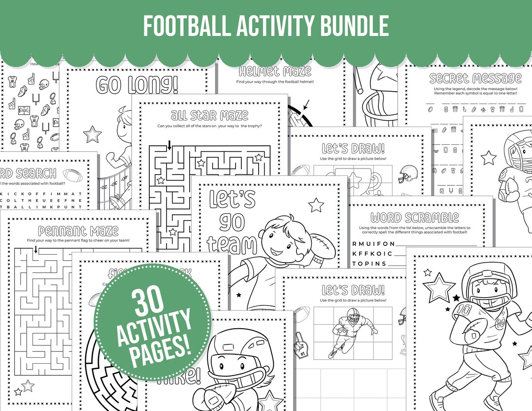 Football Printable Activity Bundle With Coloring Pages, Word Search ...