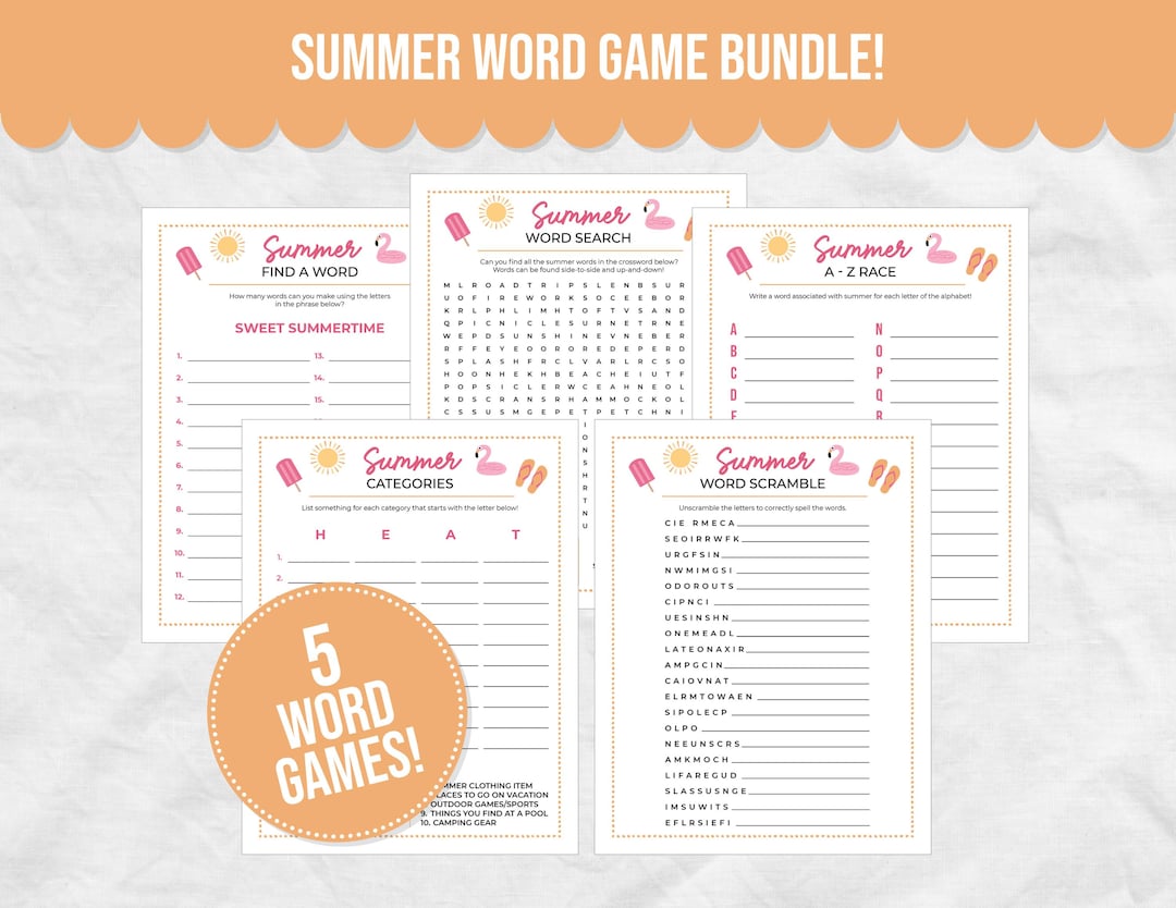 Summer Word Search, Summer Word Games for Adults, Pool Party Activity ...