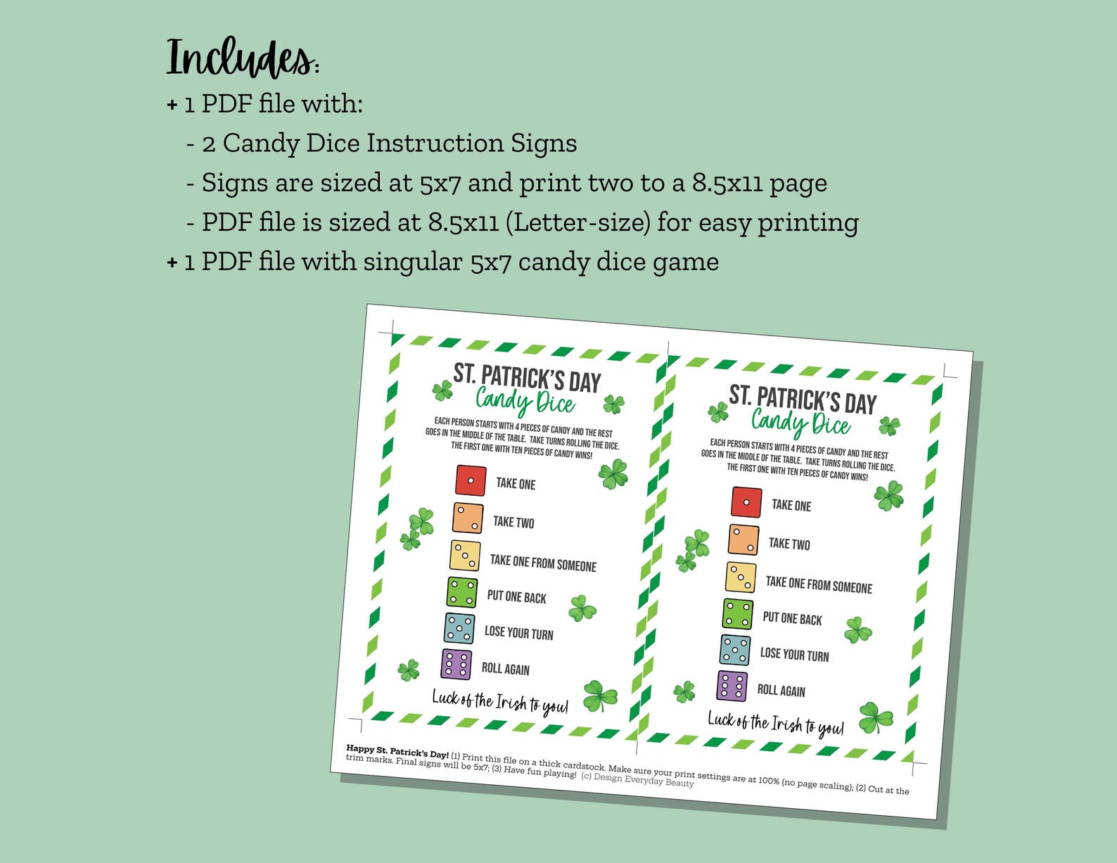 St Patricks Day Candy Dice Game, Fun St Paddys Day Game for Kids, Kids ...