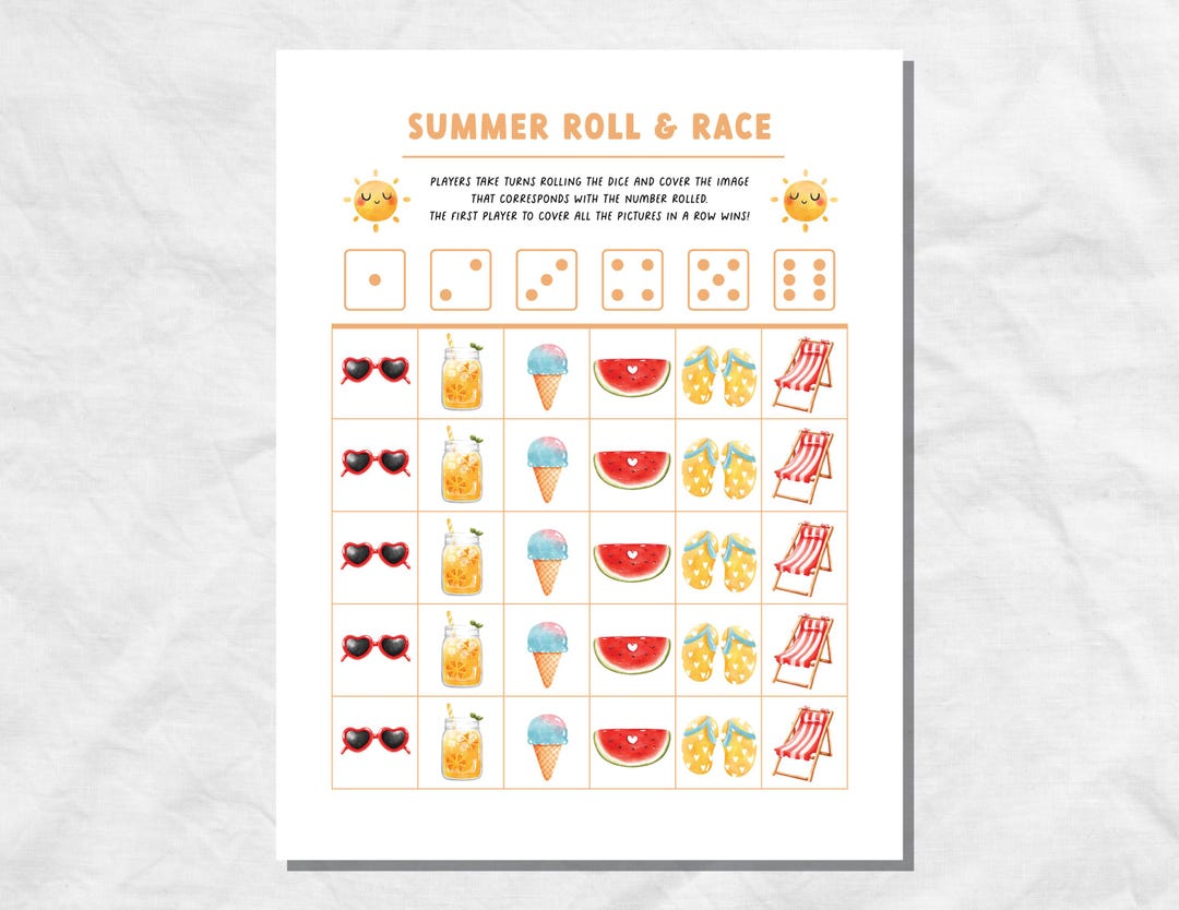 Summer Roll & Race Game, Classroom Party Dice Game for Kids, Preschool ...
