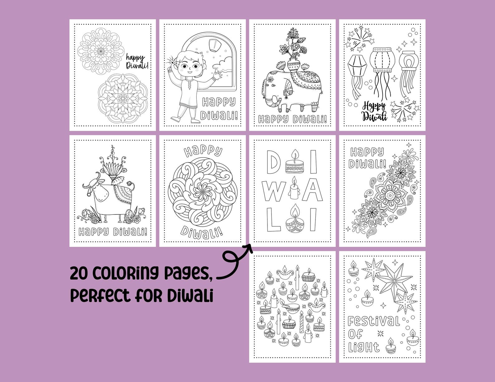 Diwali Coloring Pages Bundle - Mandalas, Diyas, and More | Printable ...