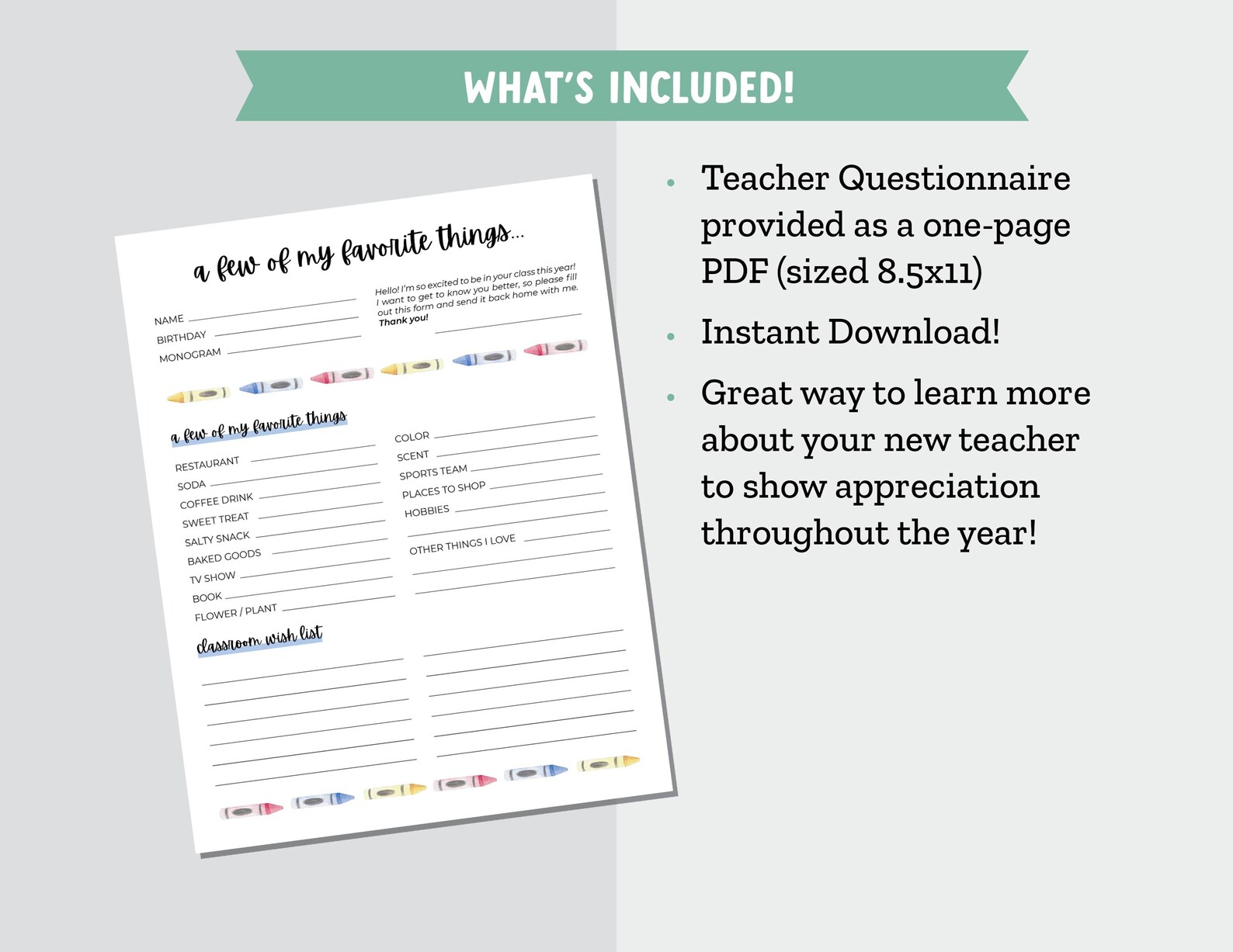 All About the Teacher Printable With Classroom Wishlist, Teacher ...