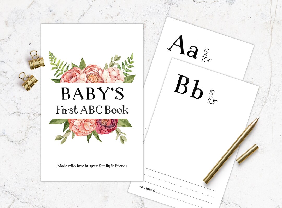 Garden Baby Shower ABC Book Activity, Elegant First Alphabet Book for ...