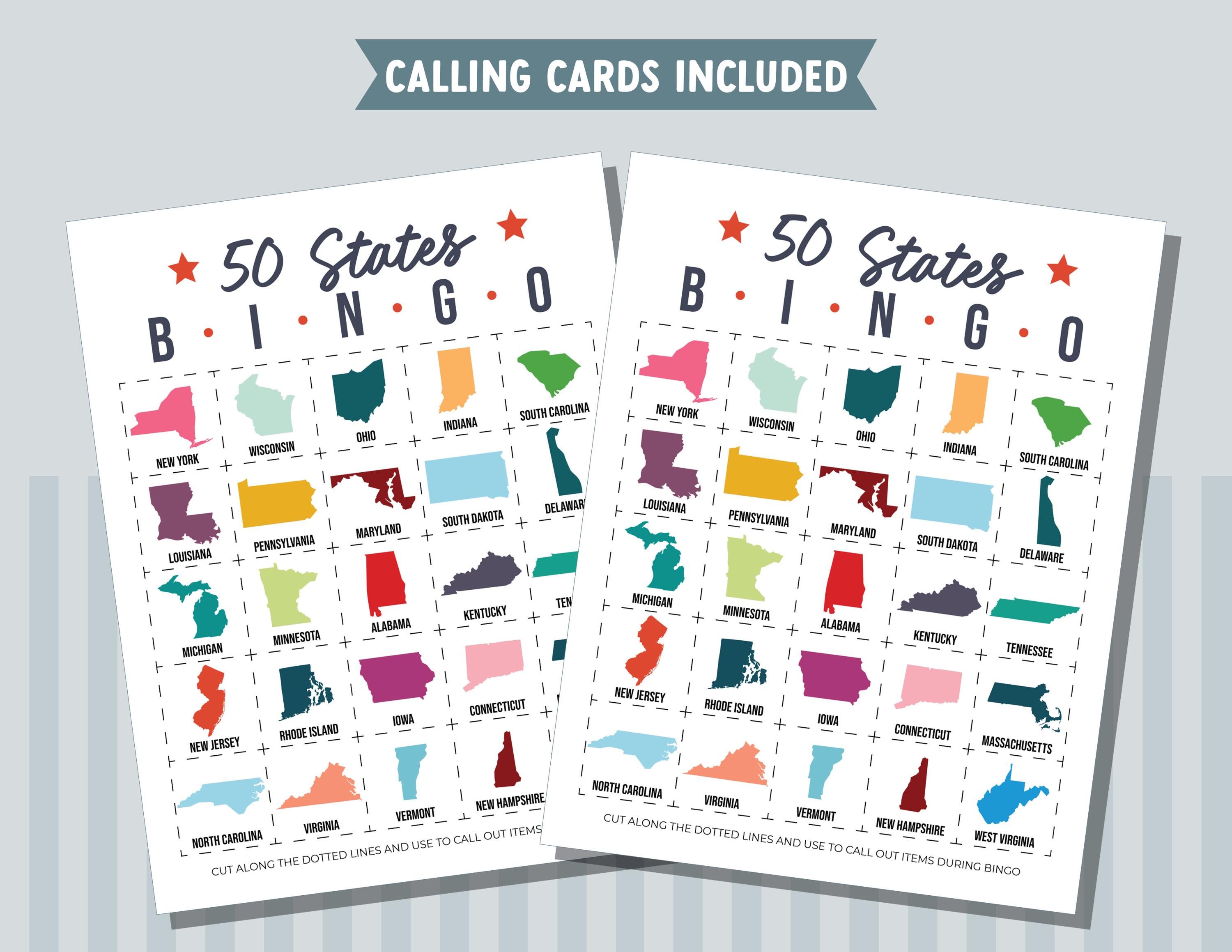 50 States Bingo Game With 50 Unique Bingo Cards, Fun Geography Bingo ...