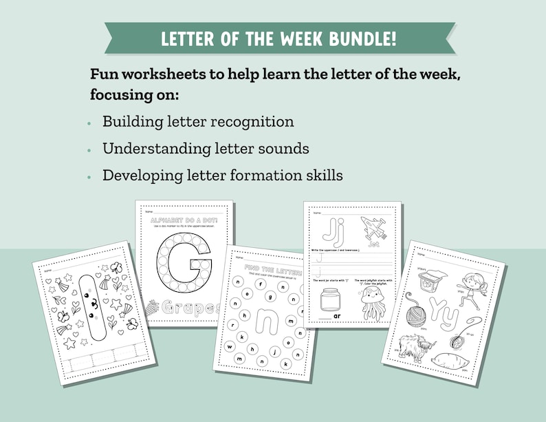 Letter of the Week Preschool Worksheet Bundle, Prewriting Worksheets to ...