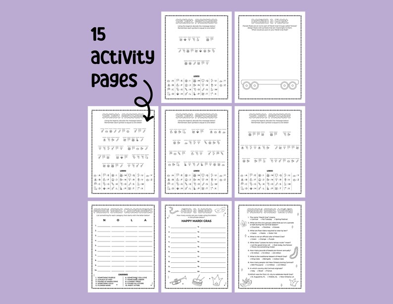 Mardi Gras Printable Activity Pack With Coloring Pages, Word Search ...