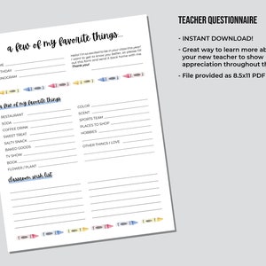 All About the Teacher Printable With Classroom Wishlist, Teacher ...