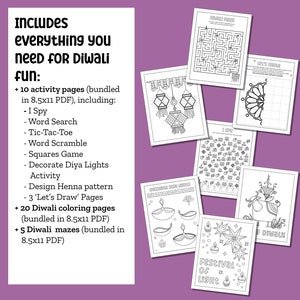 Diwali Printable Activity Bundle Including Coloring Pages, Word Search ...