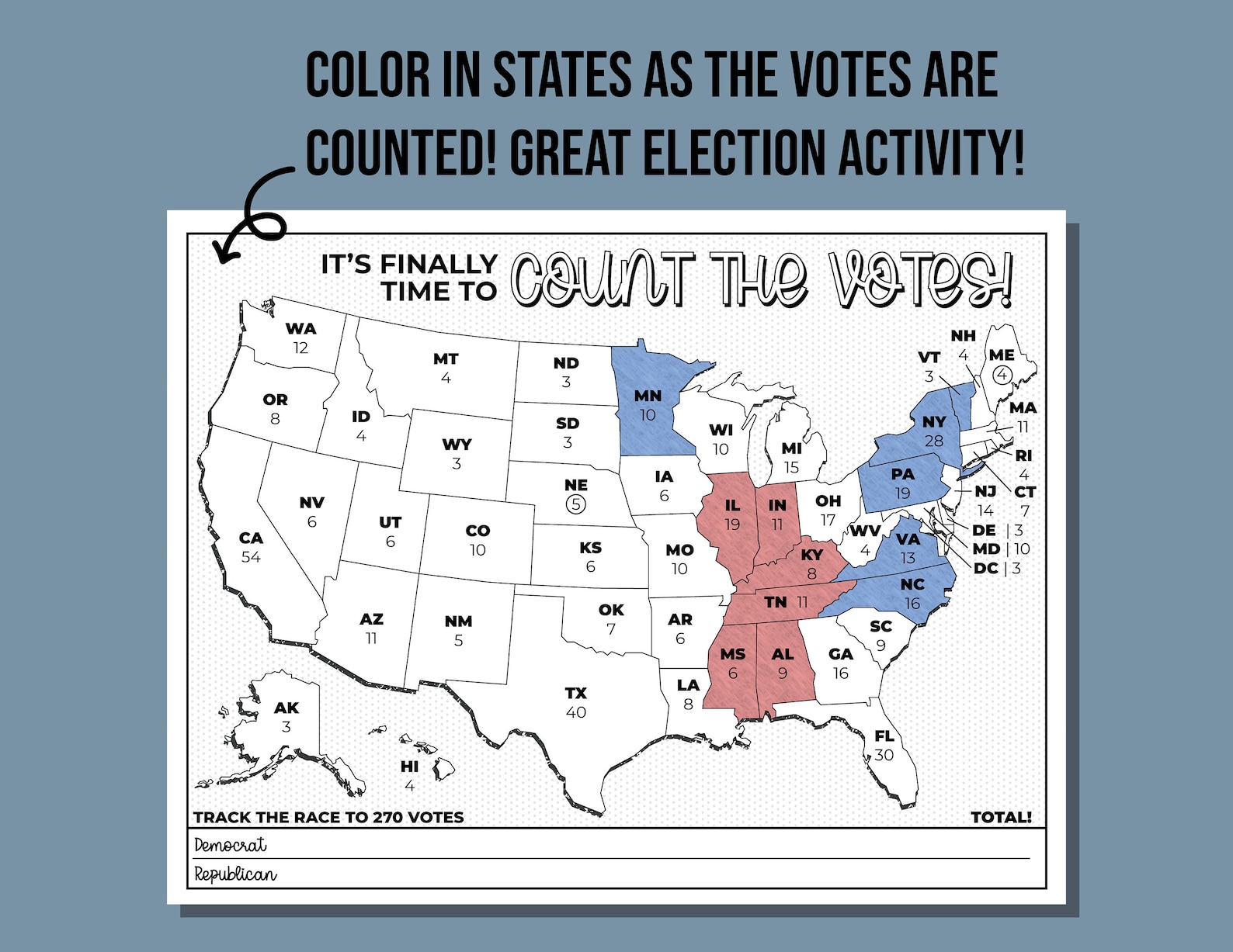 Electoral Map for Election Results Printable Coloring Page - Etsy