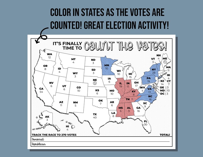 Electoral Map for Election Results Printable Coloring Page - Etsy