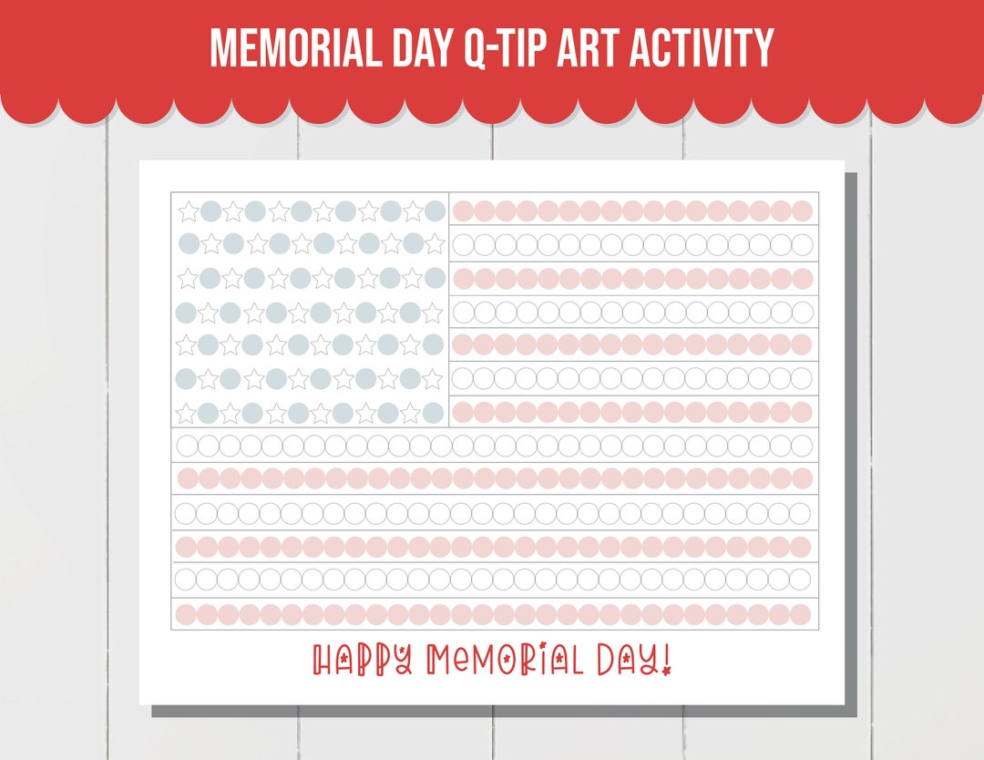 Memorial Day Qtip Art Activity Page, Perfect Toddler Activity, Dot ...