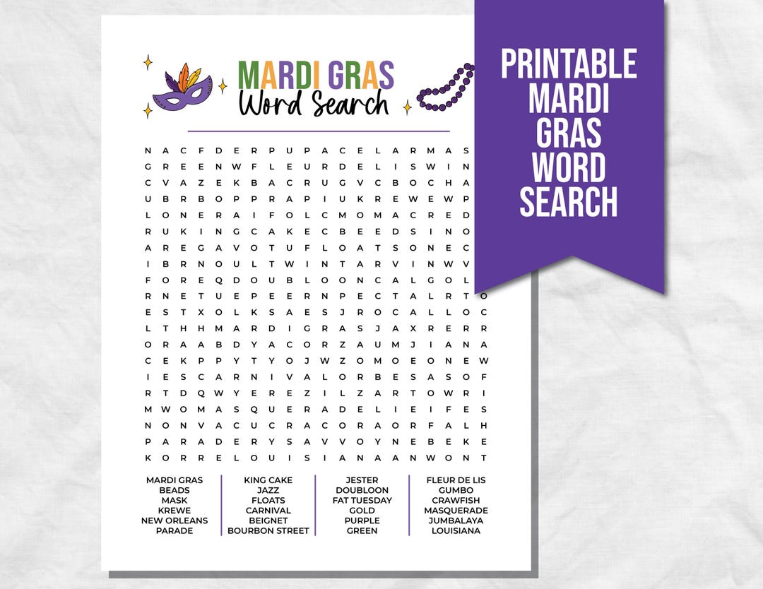 Mardi Gras Word Search, Printable Mardi Gras Games, Mardi Gras Word ...