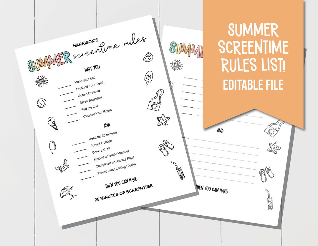 EDITABLE Summer Screentime Checklist for Kids, Ideas to Keep Kids off ...