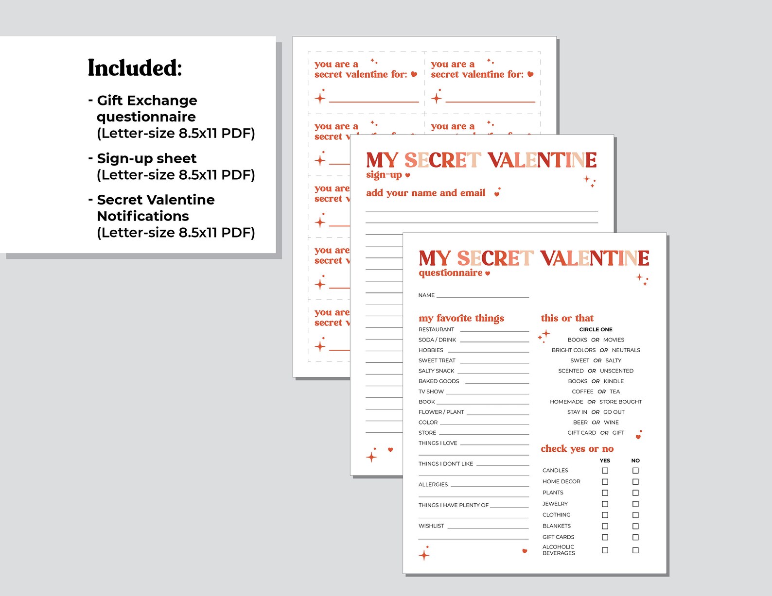 Secret Valentine Questionnaire, Valentines Day Gift Exchange Survey and ...