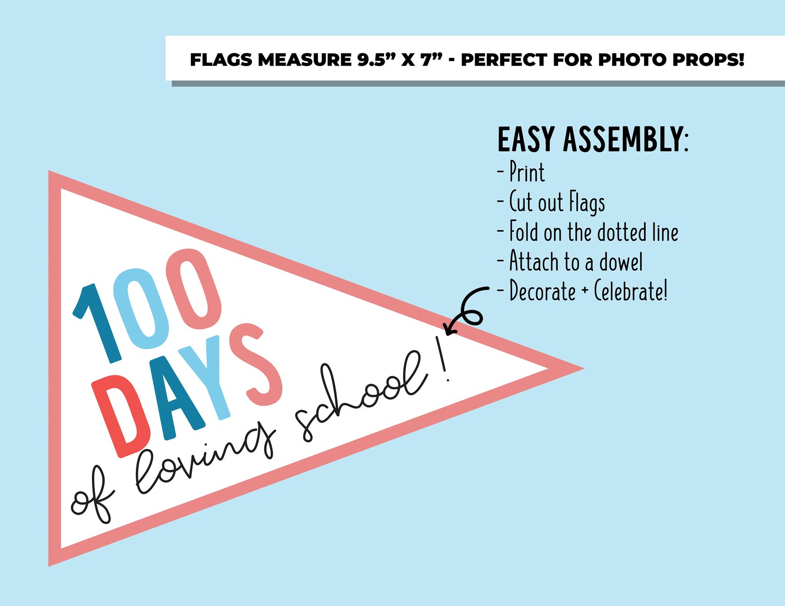 100th Day of School Printable Pennant Flags for Classroom Celebration ...