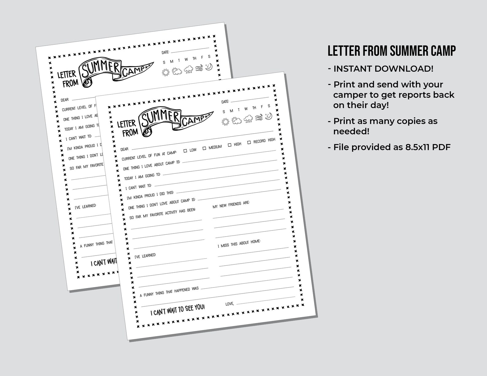 Printable Letter From Camp, Summer Camp Letter, Summer Camp Stationery ...