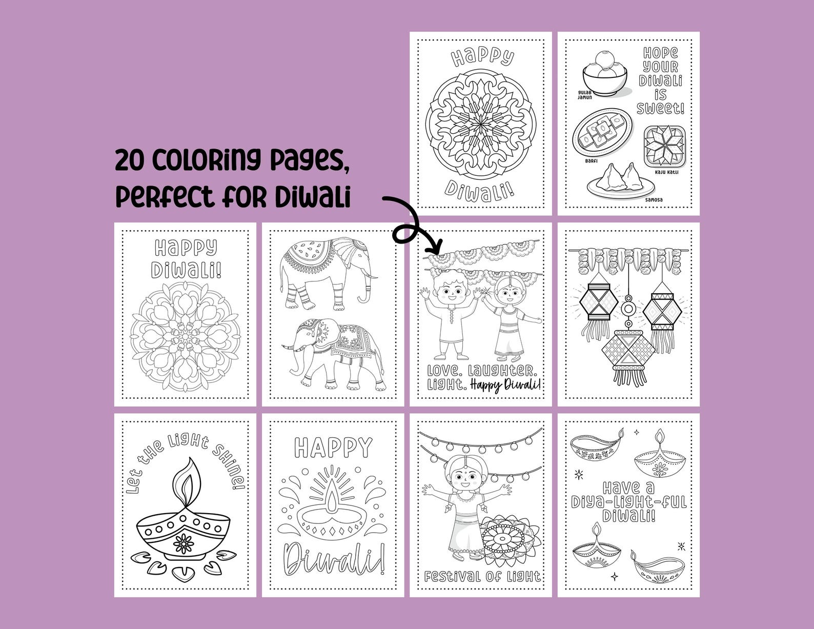 Diwali Coloring Pages Bundle - Mandalas, Diyas, and More | Printable ...
