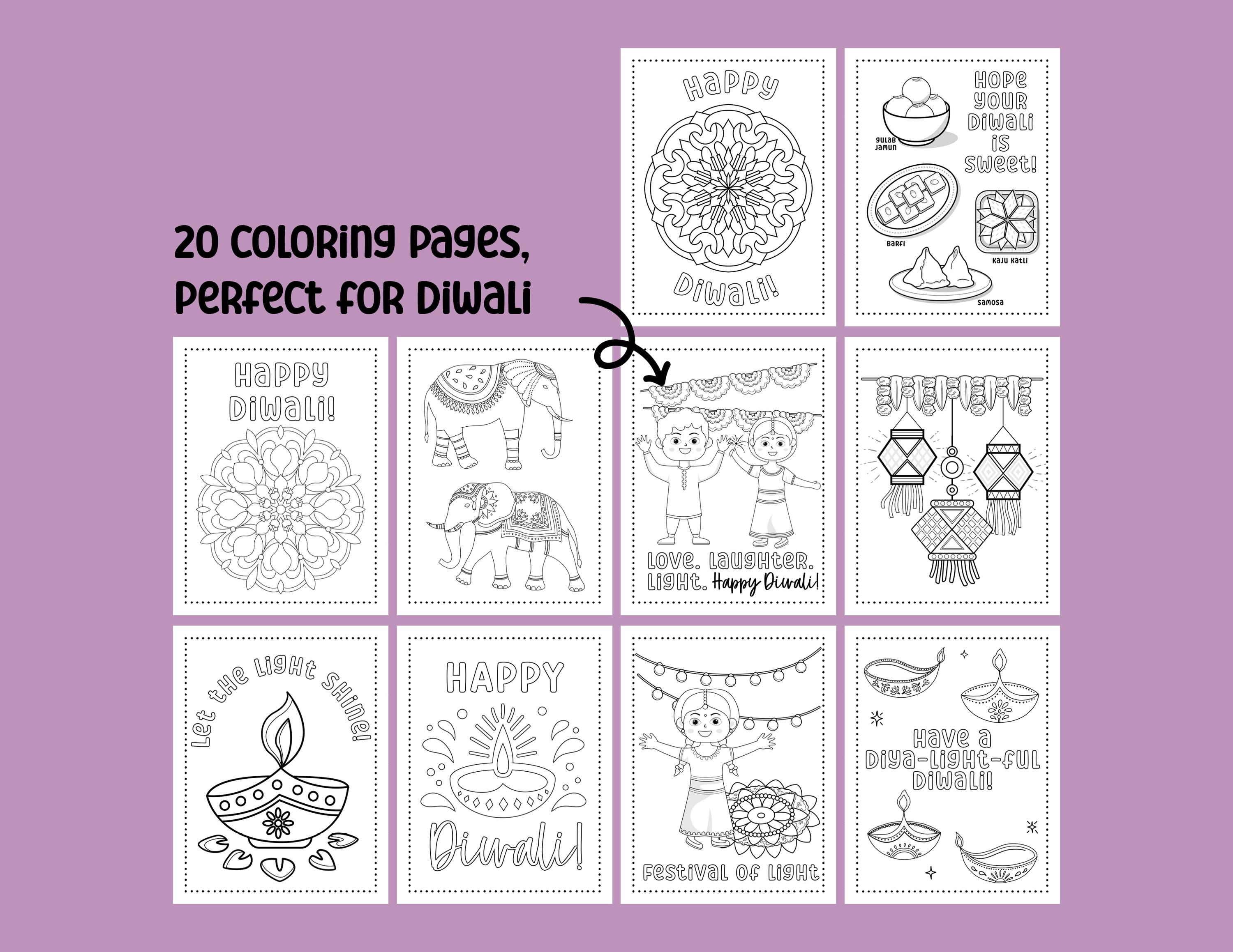 Diwali Coloring Pages Bundle - Mandalas, Diyas, and More | Printable ...