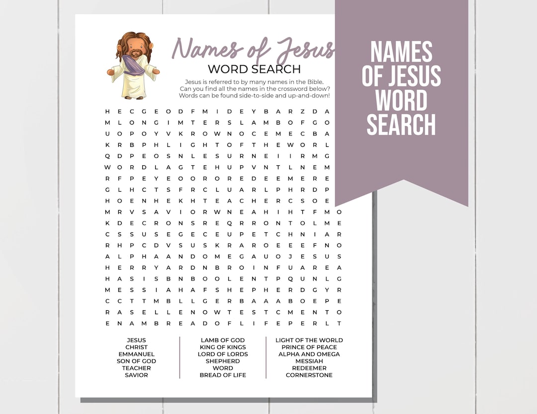 Religious Word Search, Names of Jesus Word Search, Christian Printable ...
