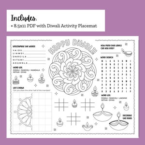 Diwali Coloring Page Placemat Activity for Kids Diwali Celebration ...