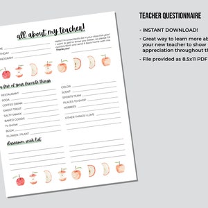 All About the Teacher Printable With Classroom Wishlist, Teacher ...
