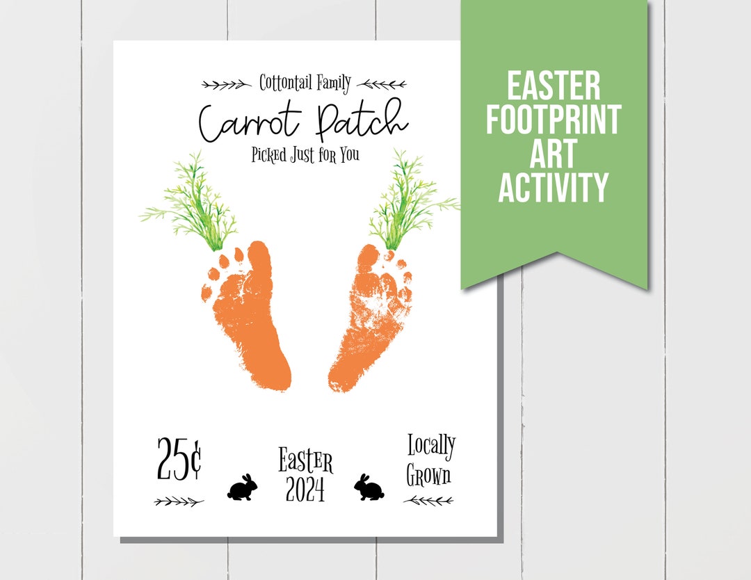 Easter Footprint Art Activity for Kids, Carrot Patch Footprint Art ...