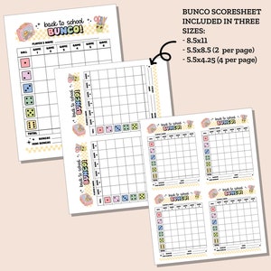 Back to School Bunco Printable Bundle With Score Cards, Tally Cards ...