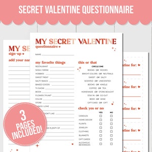 Secret Valentine Questionnaire, Valentines Day Gift Exchange Survey and ...