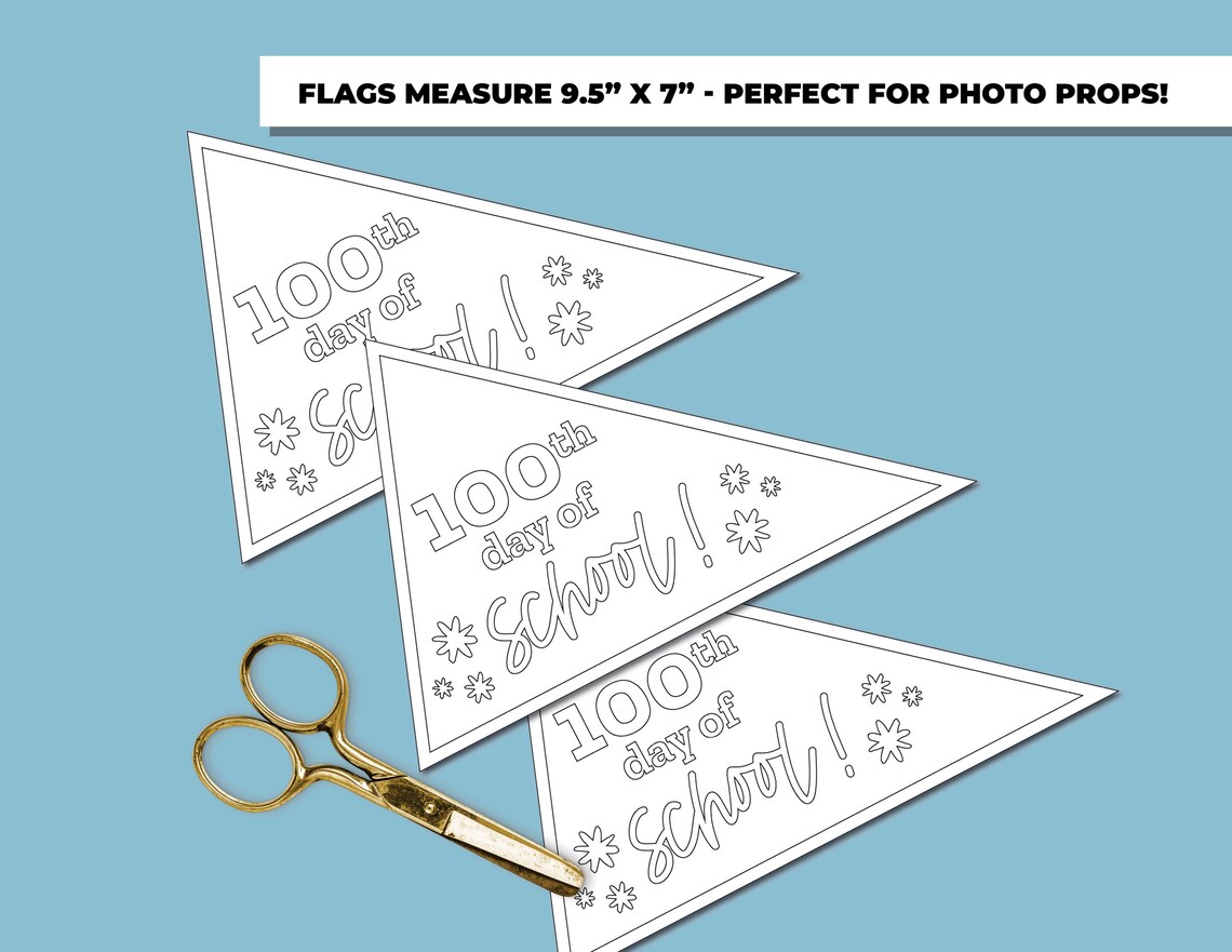 100th Day of School Pennant Flag Coloring Page Activity, Celebrate 100 ...